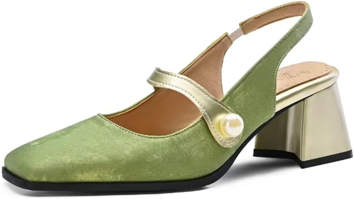 Block Heel Slingback Pumps for Women 2 Inches Mary Jane Closed Square ...