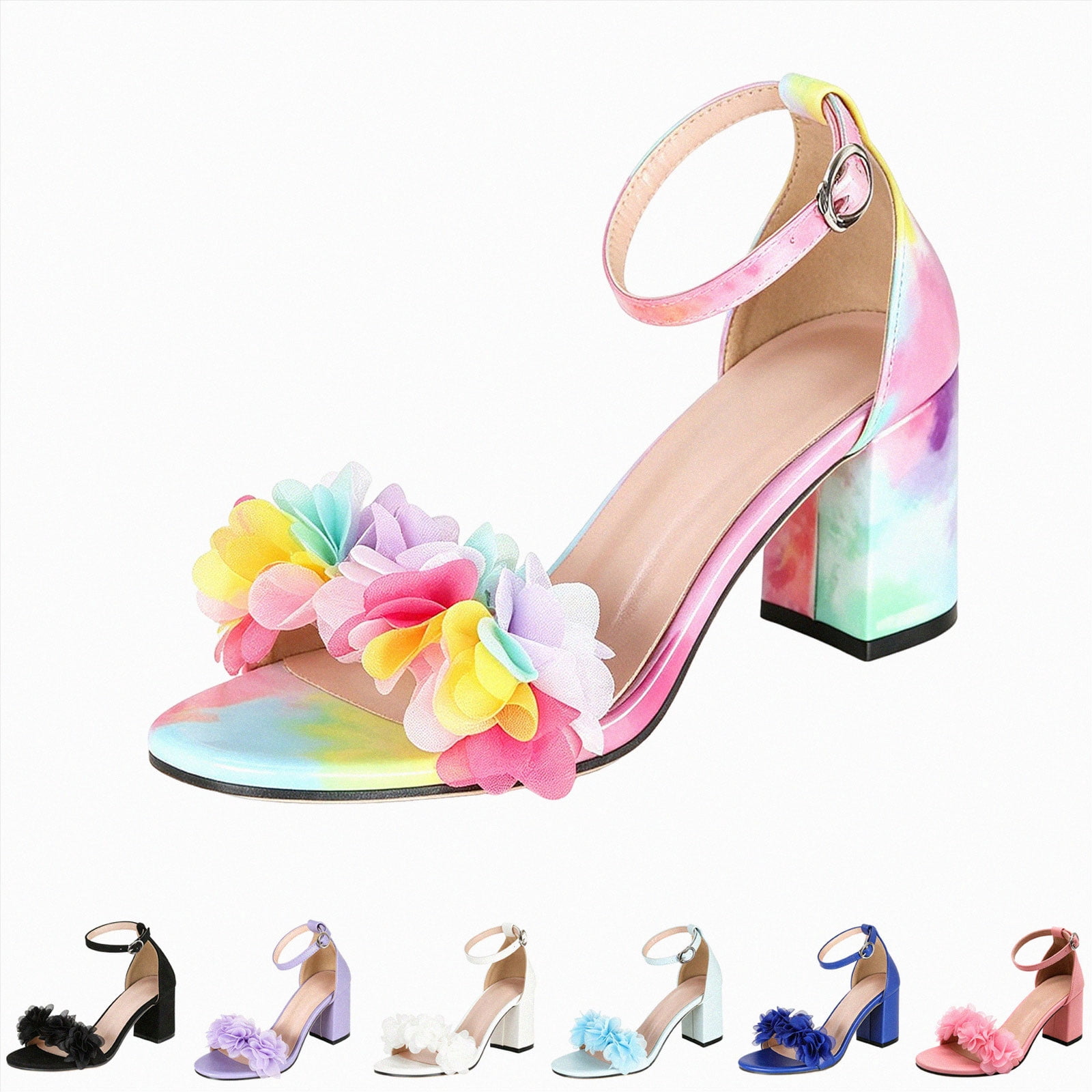 Block Heels for Women Stable Heel Elegant Flower for Confidence Walking ...