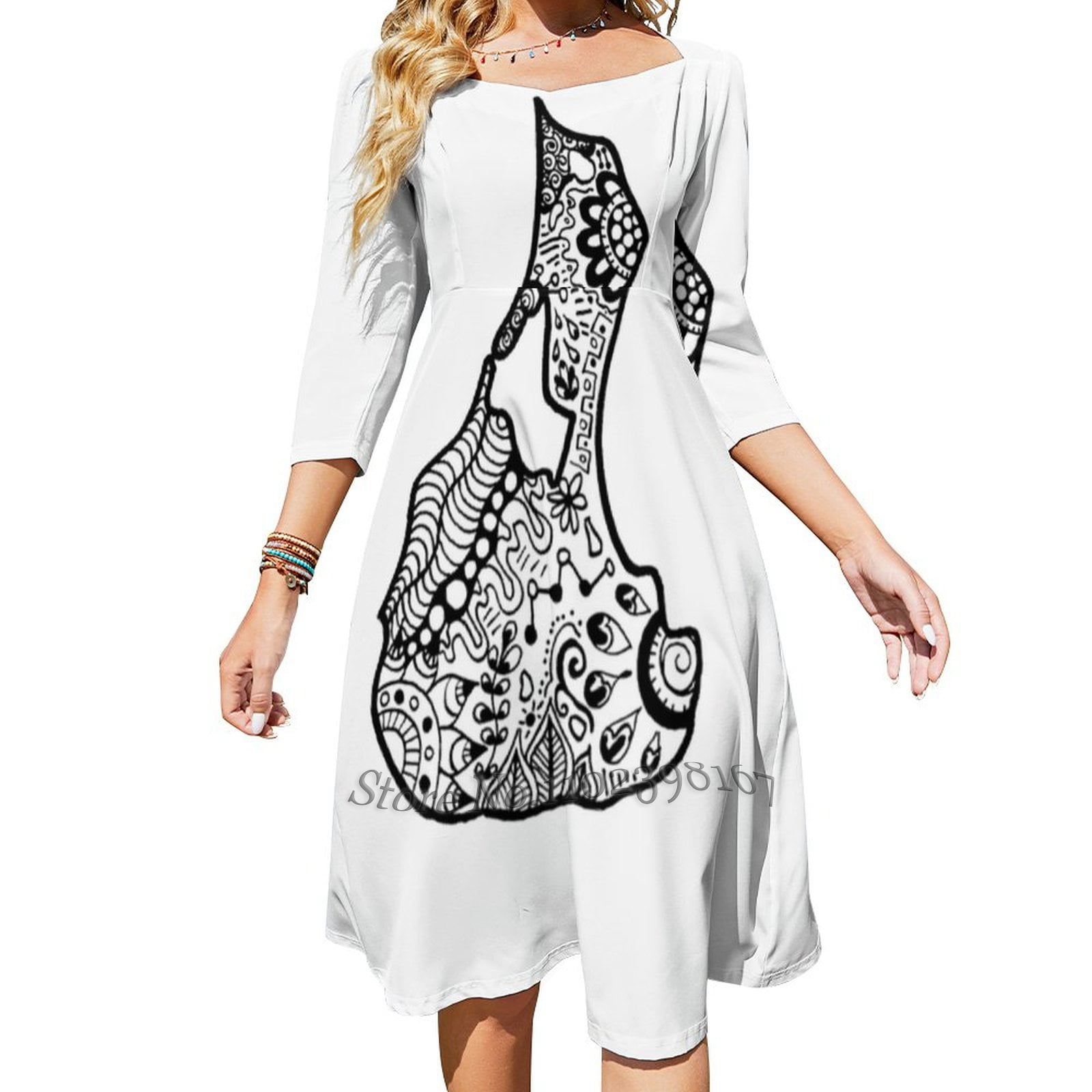 Block Island Hippie Zentangle Square Neck Dress Sweet Summer Dress ...