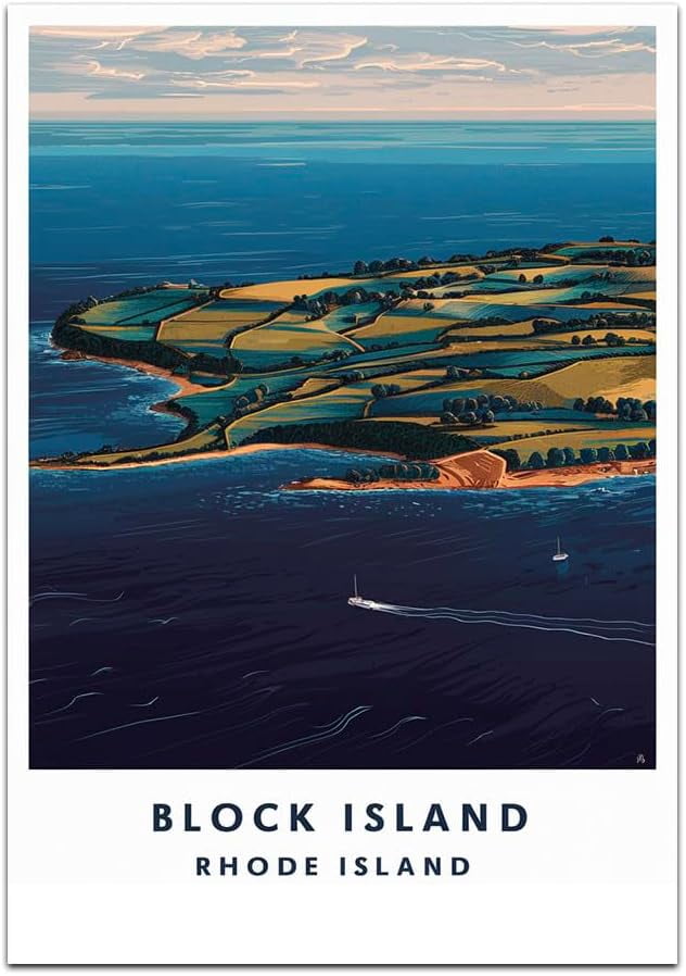 Block Island Map Retro Style Travel Canvas, Block Island Map Vintage ...