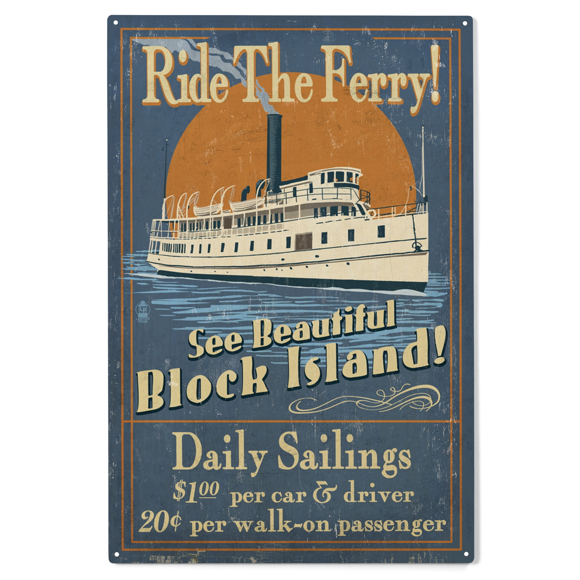 Block Island, Rhode Island, Ferry Ride Vintage Sign Birch Wood Wall ...
