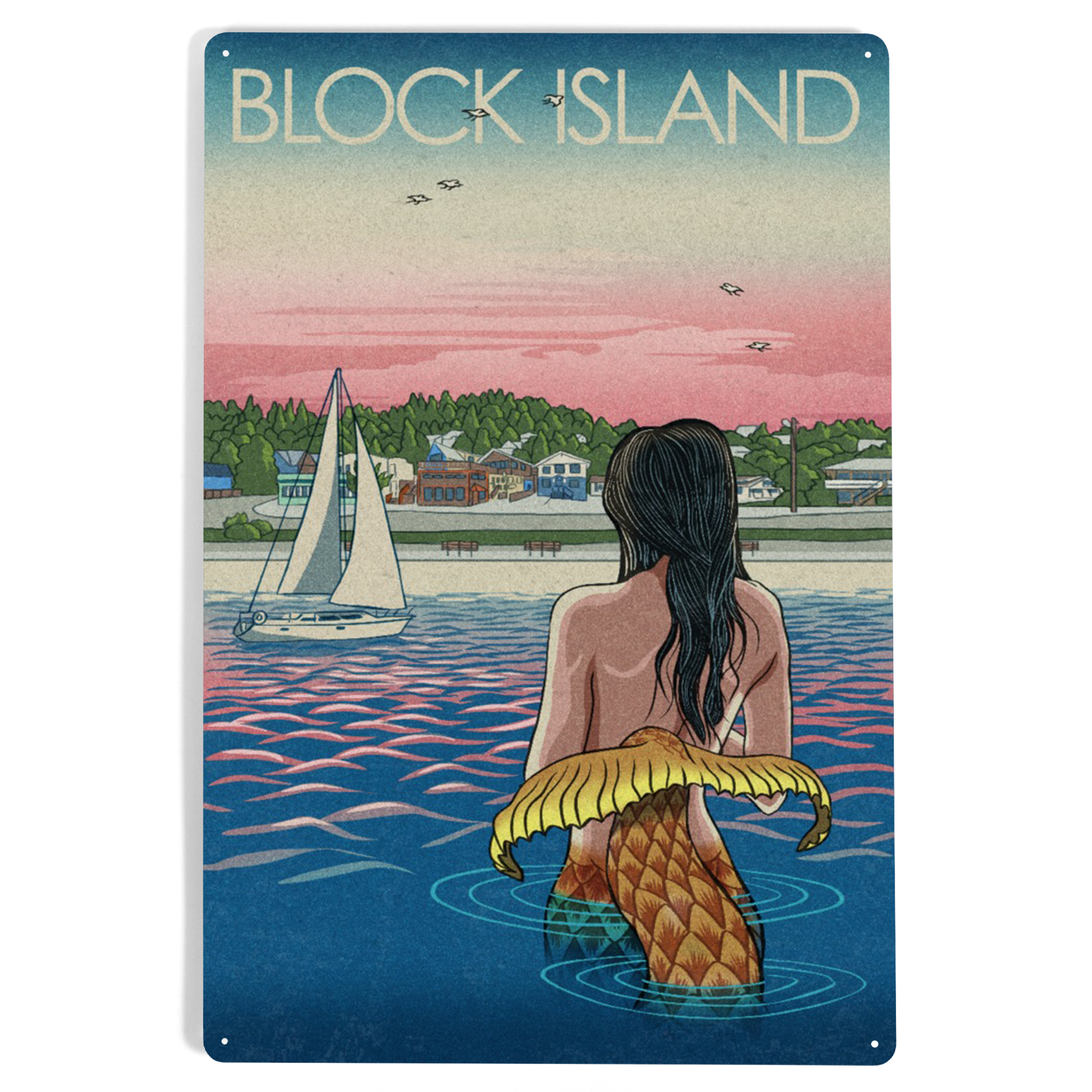 Block Island, Rhode Island, Mermaid and Beach (12x18 Aluminum Art ...