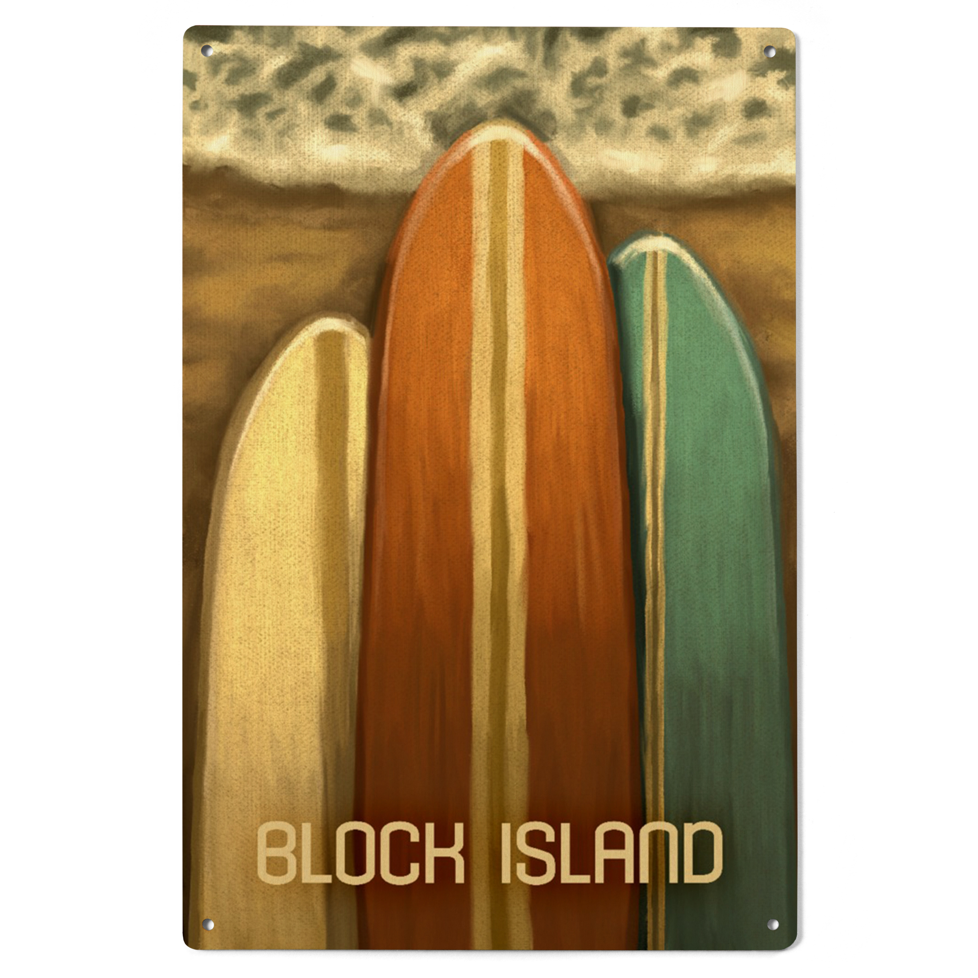 Block Island, Surfboards, Oil Painting Birch Wood Wall Sign (6x9 Rustic ...