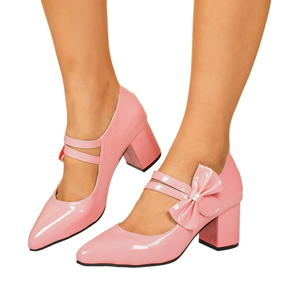 Block Low Heel Mary Jane Shoes for Women Ladies Sweet Bowknot Pumps ...