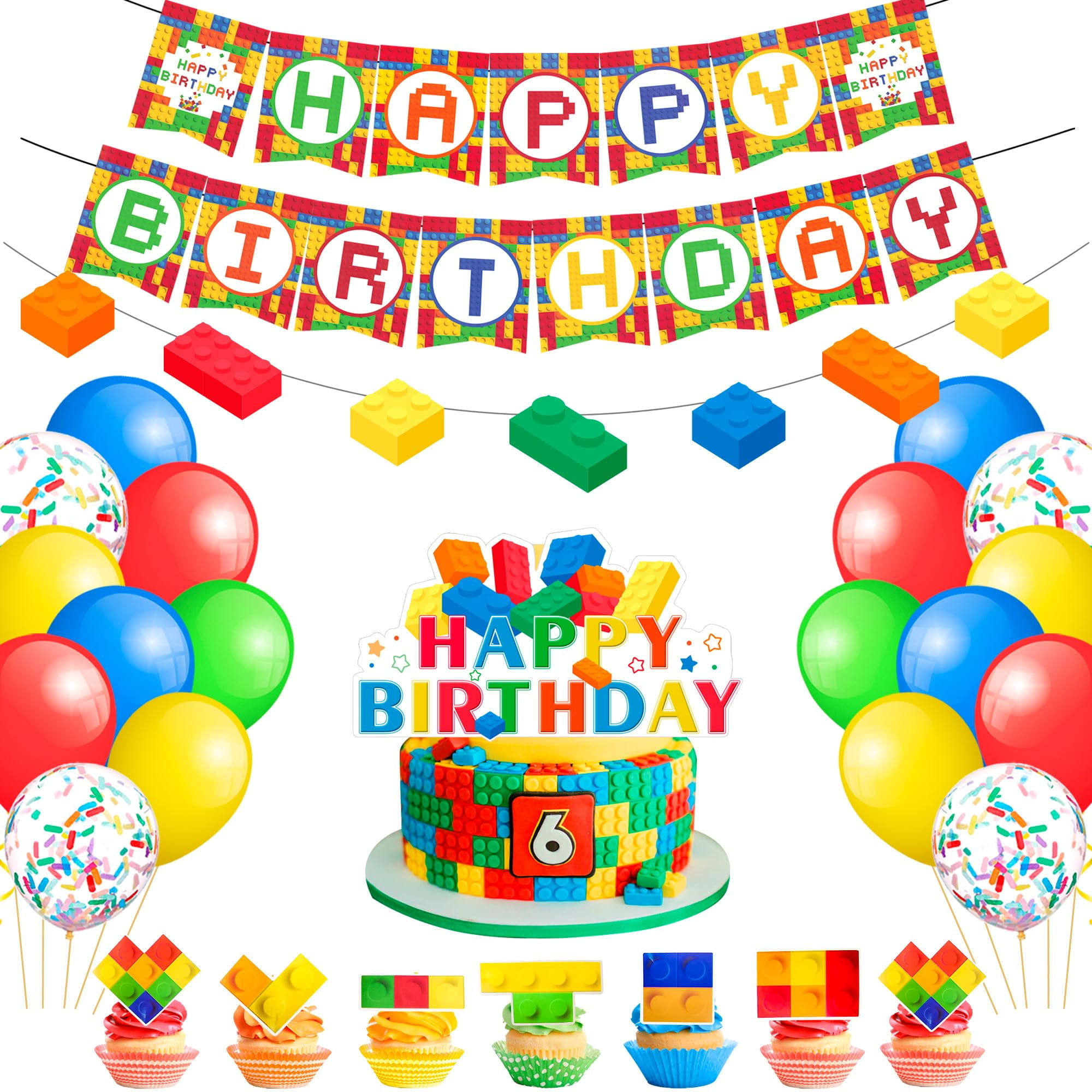 Block Party Decorations - 53 Pc AFN1Set, Colorful Building Block ...