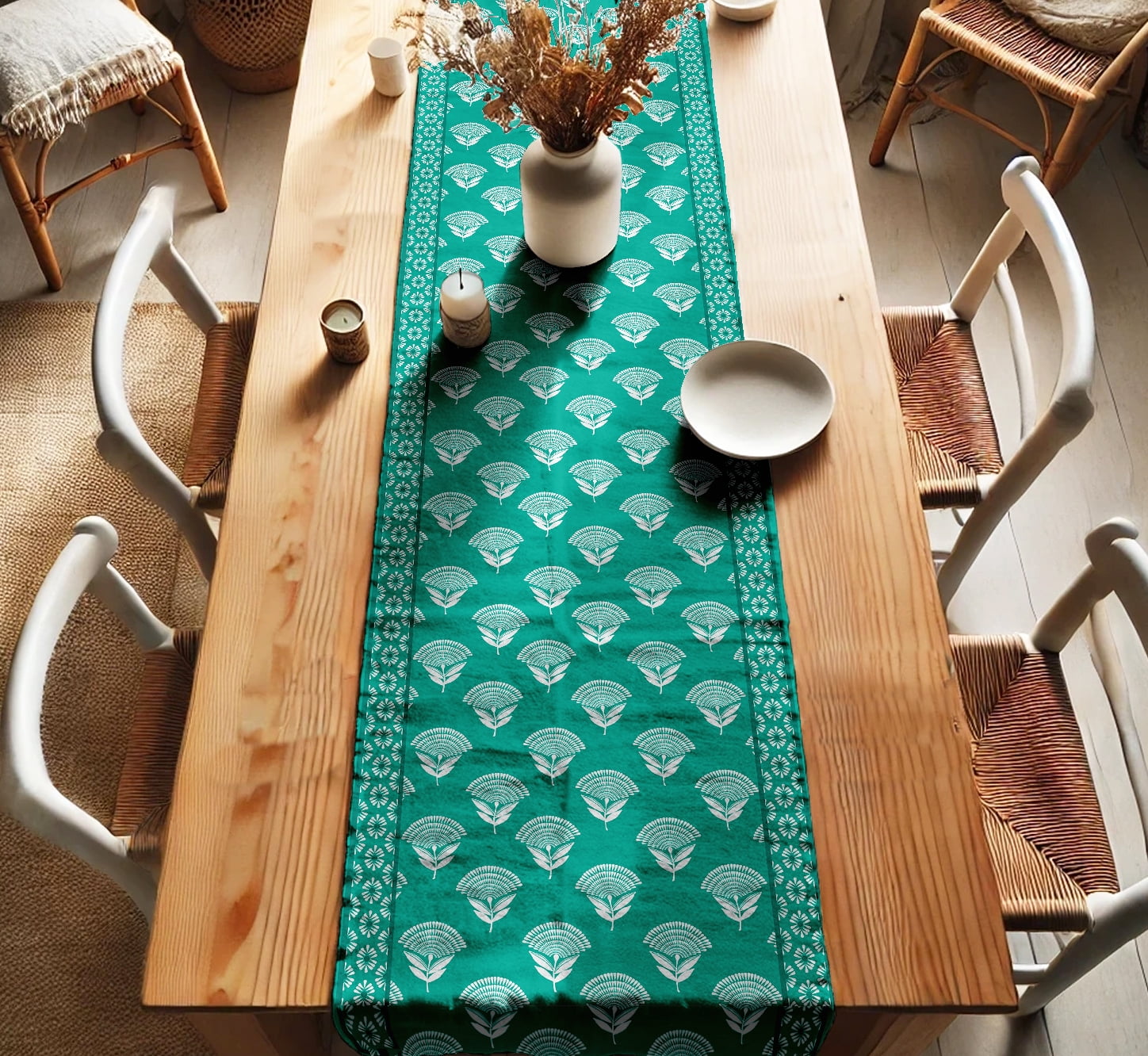 Block Print Cotton Table Runner by Vargottam - 14 Inch Wide Premium ...