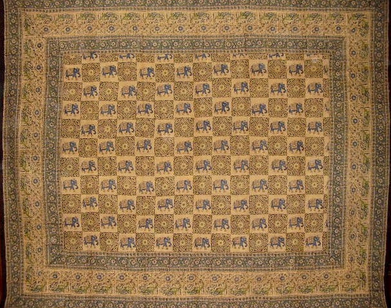 Block Print Indian Tapestry Cotton Bedspread 108" x 88" Full-Queen ...