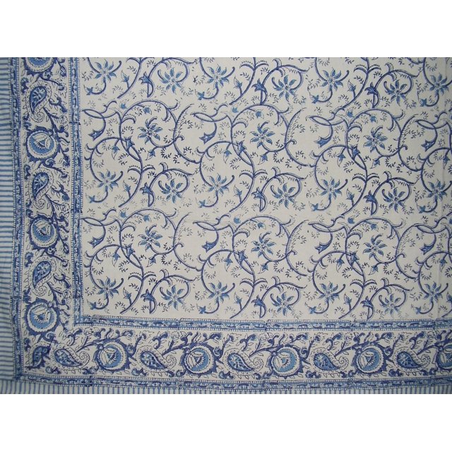 Block Print Rajasthan Vine Square Cotton Tablecloth 60" x 60" Blue ...
