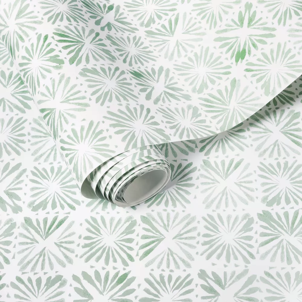 Block Print Tile Wallpaper Sage -Removable, Self-Adhesive, Peelable ...
