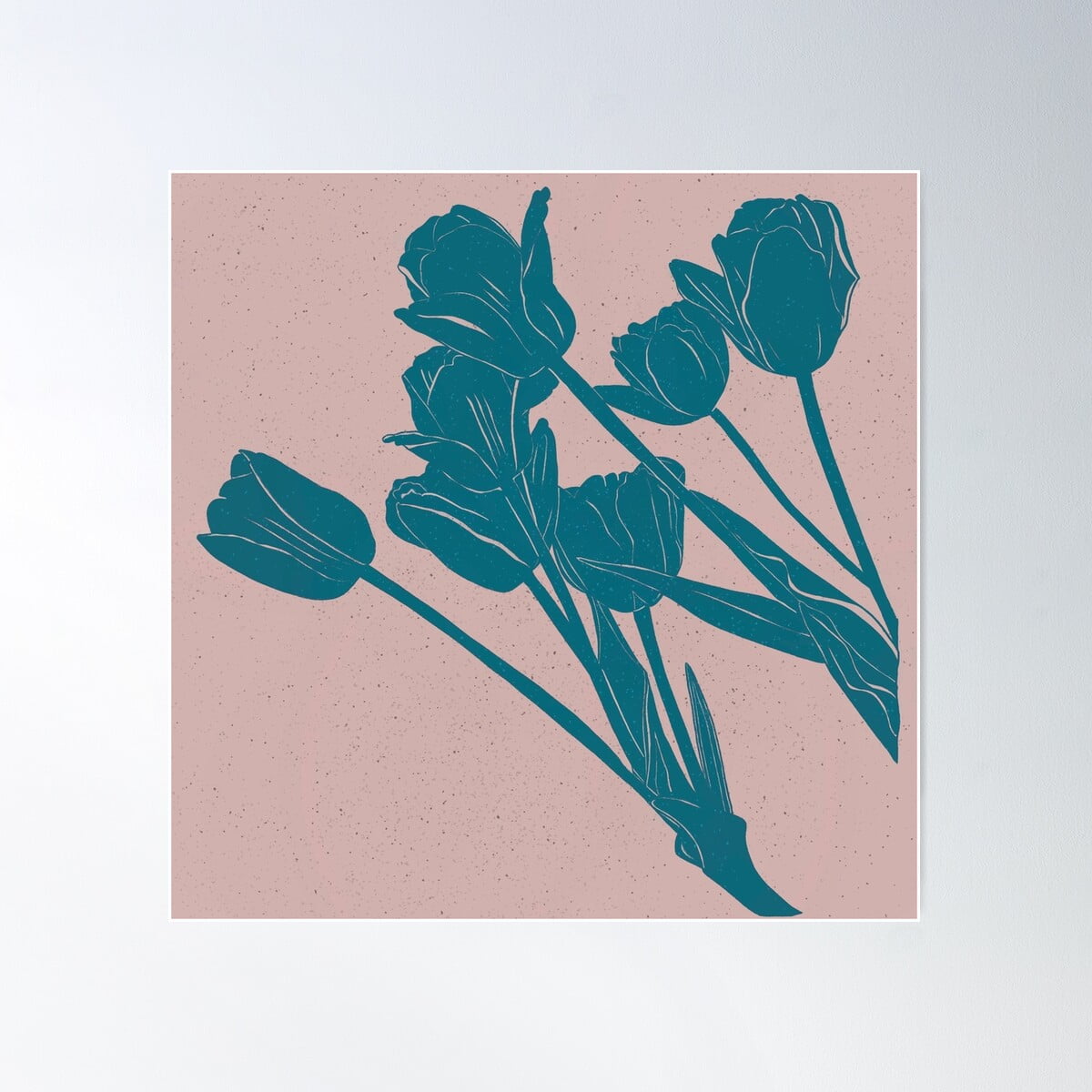 Block Print Tulips Poster Wall Art, Modern Wall Decor For Living Room ...