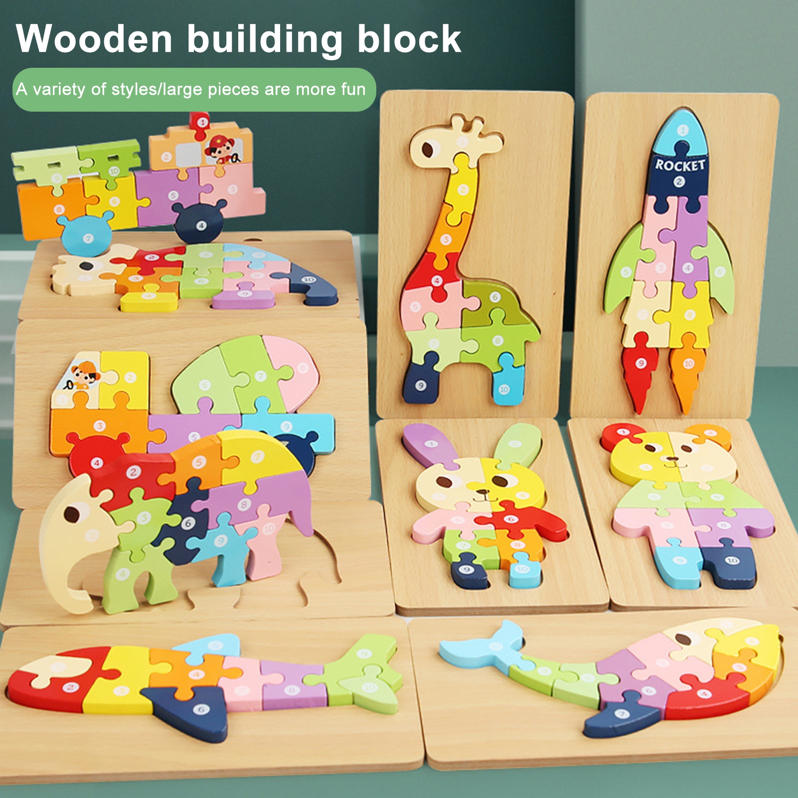 Block Puzzle Wooden Kids Toddler Puzzles - Number Puzzle Smooth Edge 3D ...