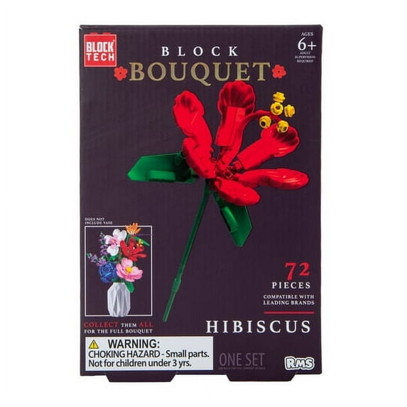 Block Tech Buildable Red Hibiscus Flower Bouquet - 72 Pieces Lego ...