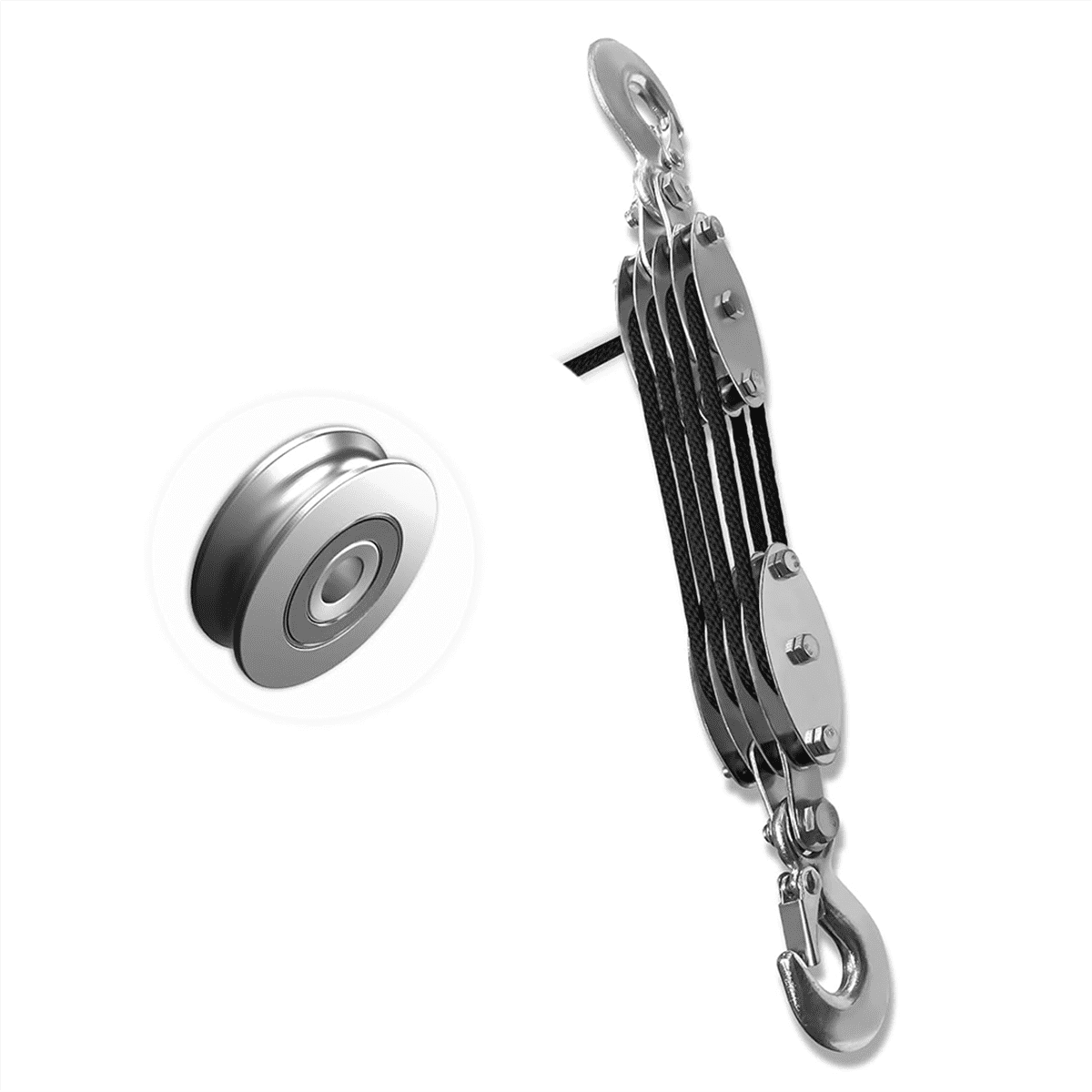 Block and Tackle Pulley System, 4-Wheel Rope Pulley Hoist,2200LB Work ...