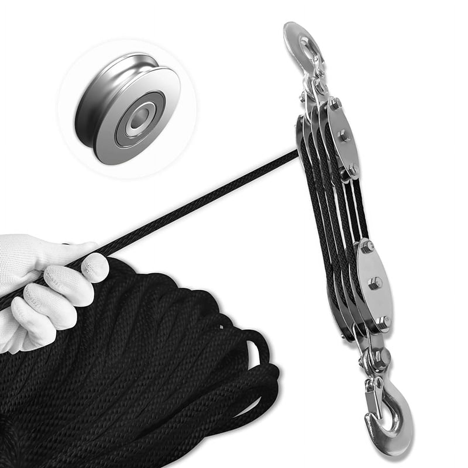 Block and Tackle Pulley System, 4-Wheel Rope Pulley Hoist,2200LB Work ...