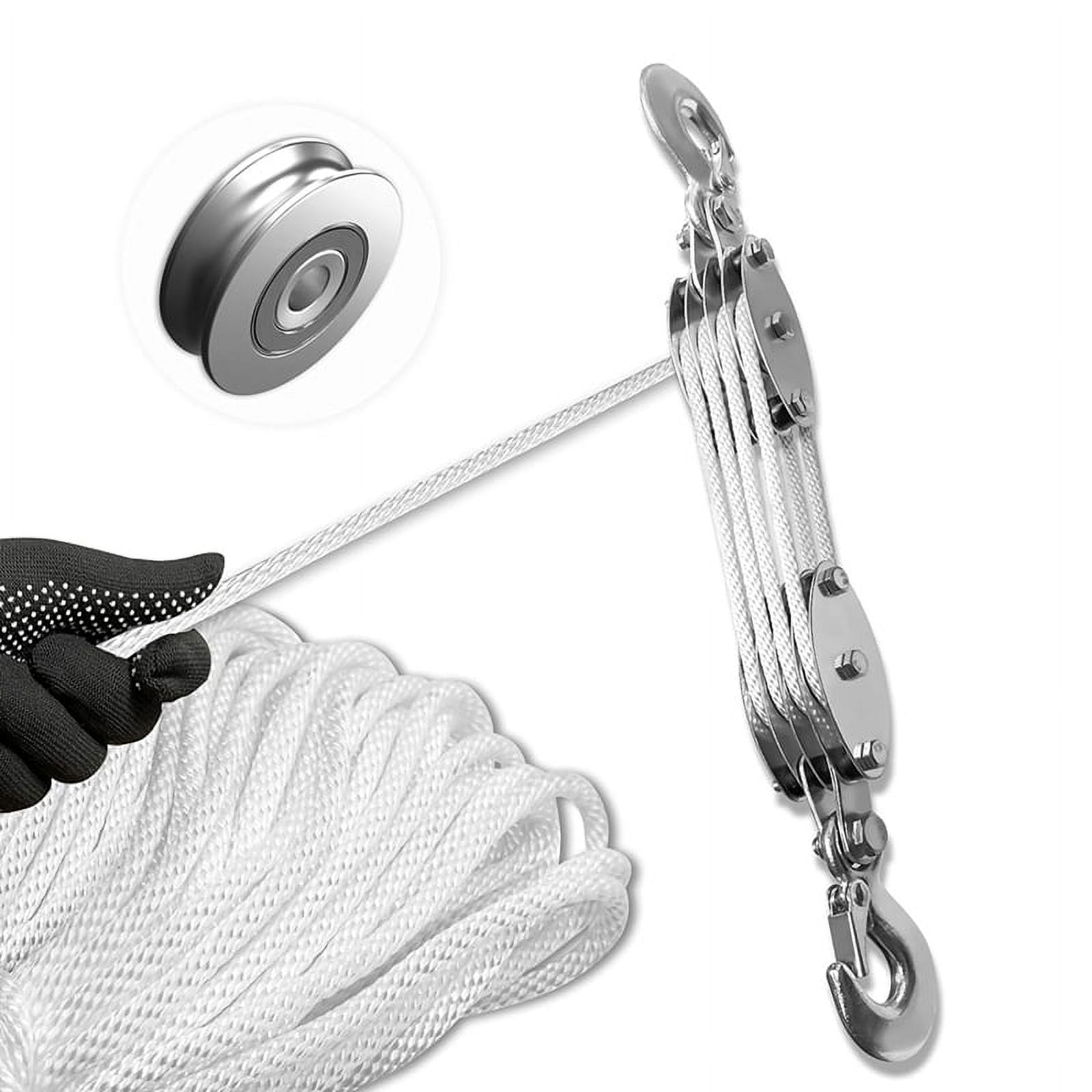 Block and Tackle Pulley System, 4-Wheel Rope Pulley Hoist,2200LB Work ...