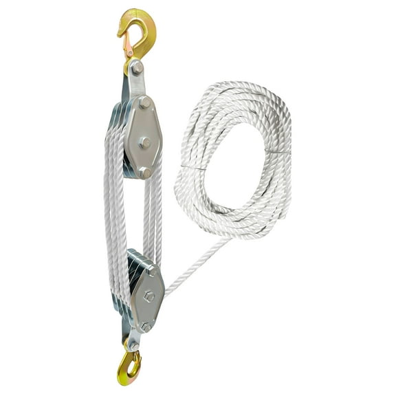 Block and Tackle Pulley Tool Upgraded 3/4 Wheel Rope Pulley Hoist 1100 ...