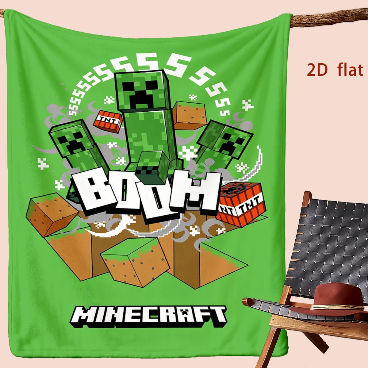 Block-based Game Bedspread & Camping Blanket - Green & Black Gaming ...