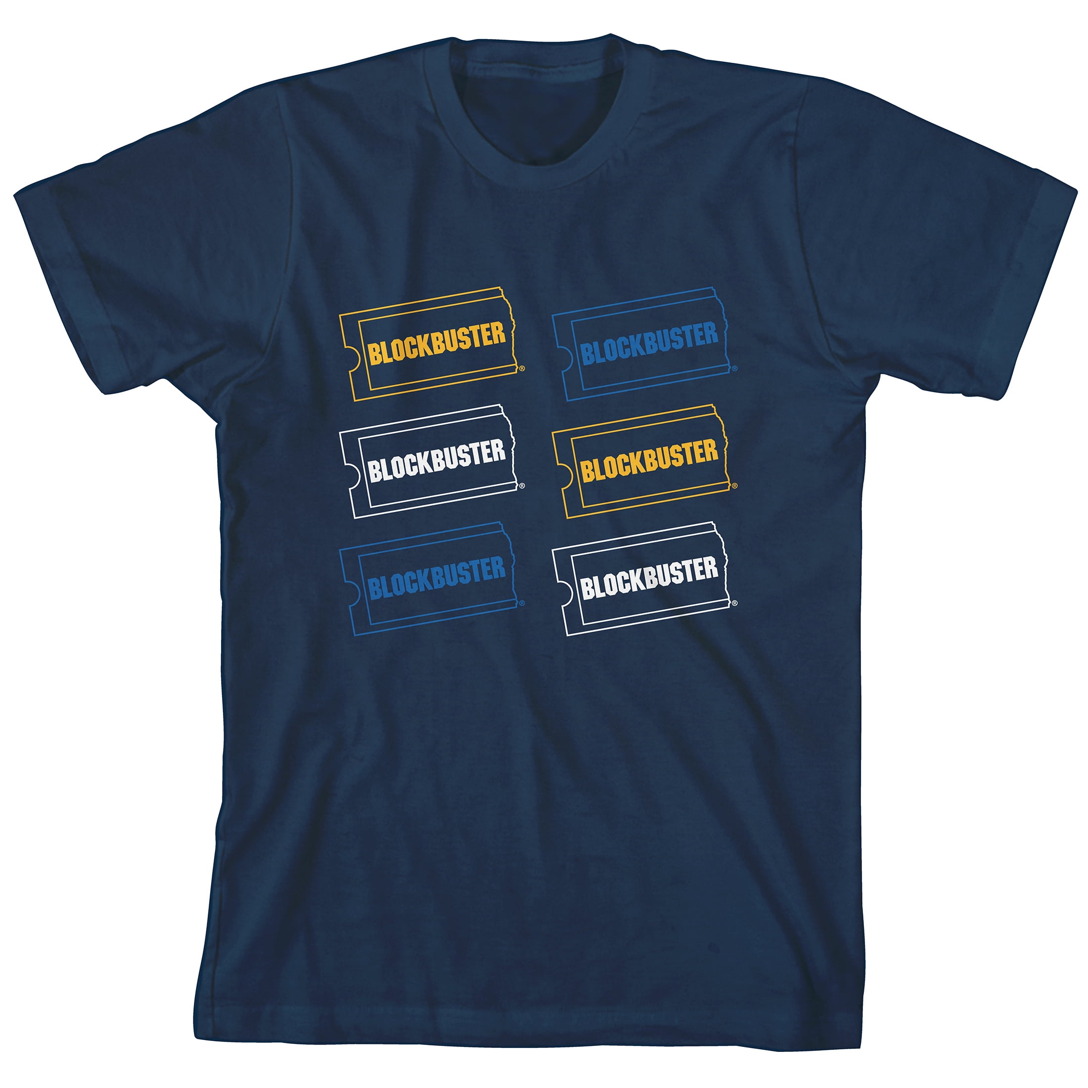Blockbuster Six Logos Junior's Navy Blue Short Sleeve Tee Shirt-L ...