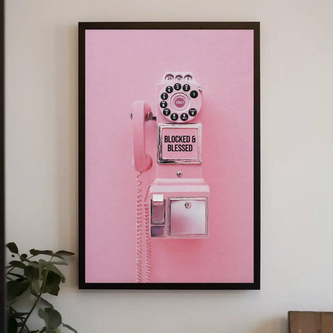 Blocked And Blessed Pink Rotary Phone Print, Coquette Wall Art, Retro ...
