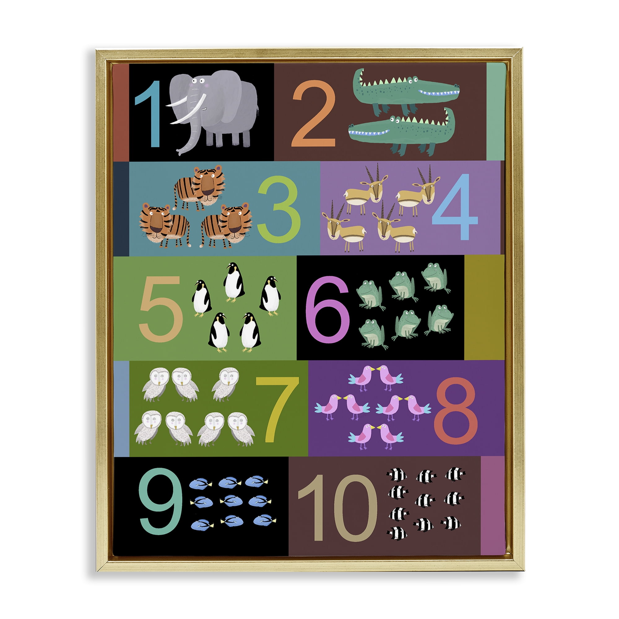 Blocked Kid's Educational Counting Gold Framed Floater Canvas Wall Art ...