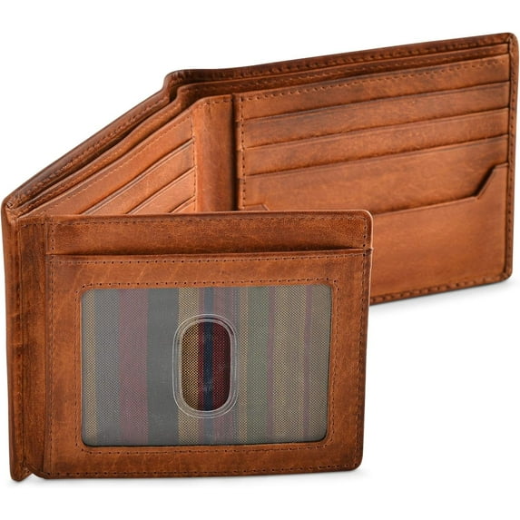 Blocking Bifold Wallets for Men, Brown Full Grain Leather Credit Card ...