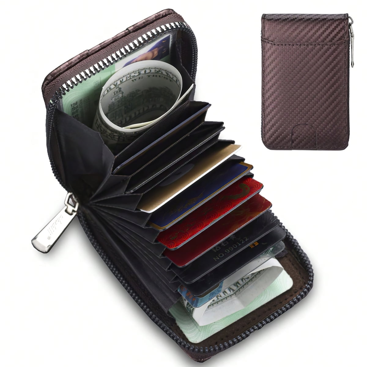 Zipper Wallet for Men, RFID Blocking around Bifold Wallet, Leather ...