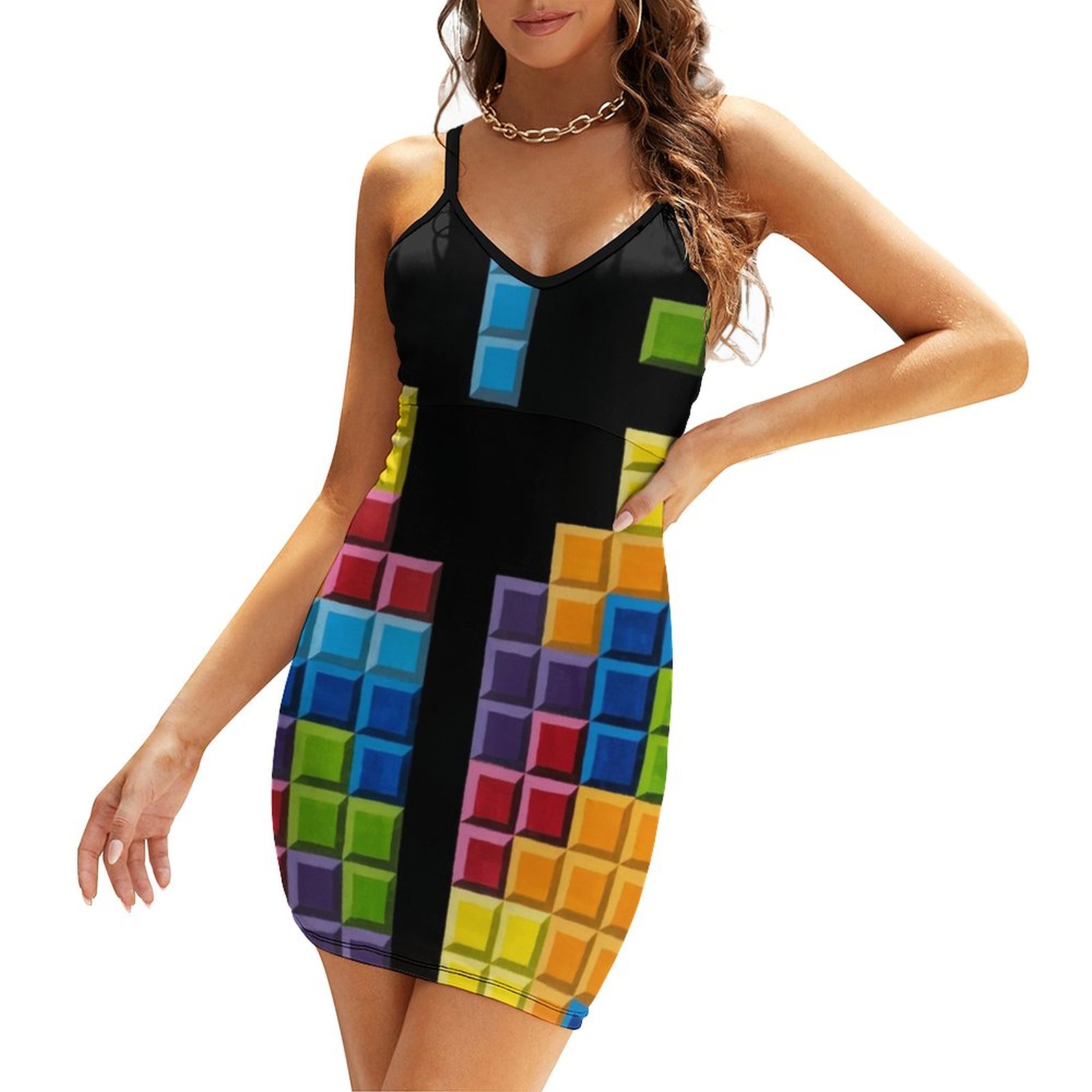Blocks Square Neck Dress New Plus Size Elegant Women Waist Tight Dress ...