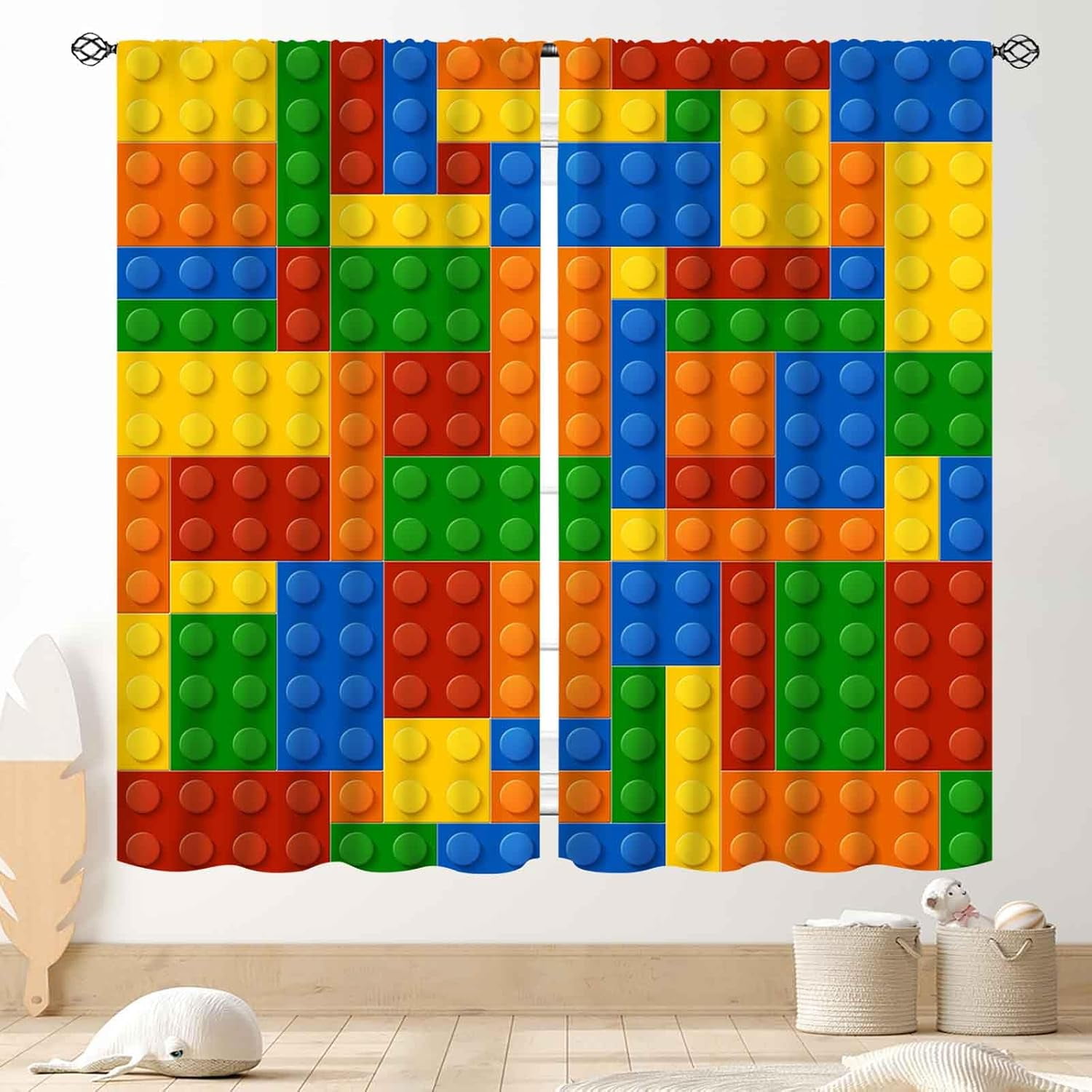 Blocks Toy Curtains for Boys Room, Abstract Colorful Plastic Building ...