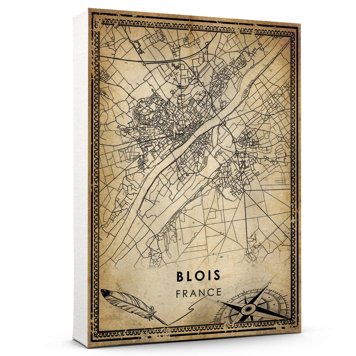 Blois Vintage Map Prints Canvas, France Map Art Canvas, Canvas, Blois ...