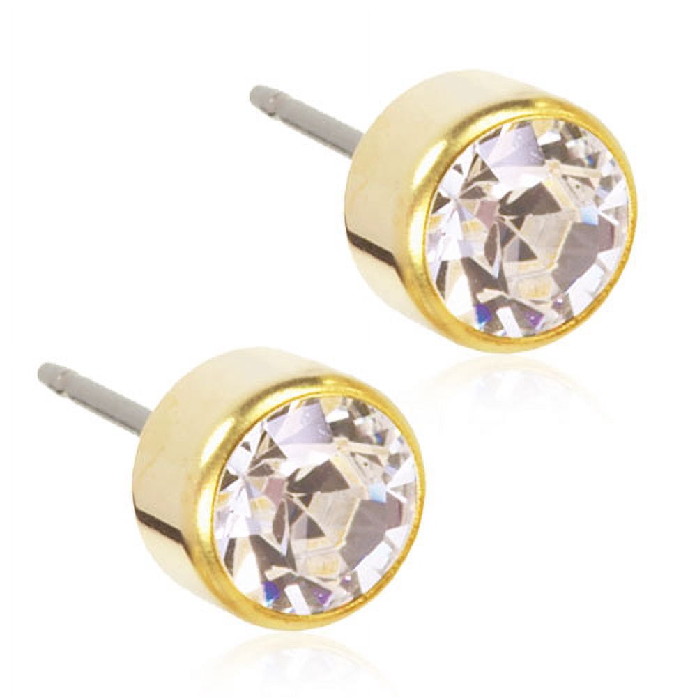 Blomdahl | Hypoallergenic | Golden Titanium Bezel Crystal Stud Earrings ...