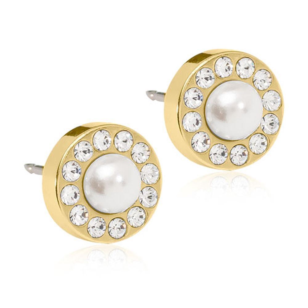Blomdahl | Hypoallergenic | Golden Titanium Brilliance Halo Pearl Stud ...