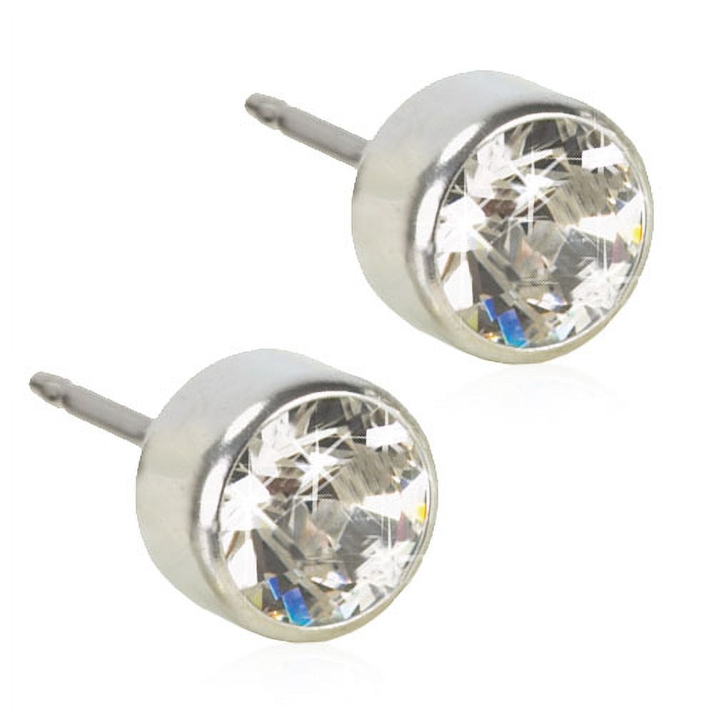 Blomdahl | Hypoallergenic | Silver Titanium Bezel Crystal Stud Earrings ...