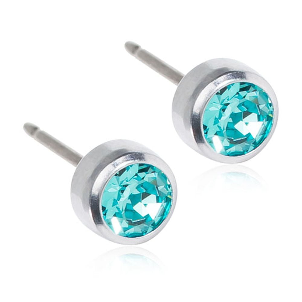 Blomdahl | Hypoallergenic | Silver Titanium Bezel Turquoise Crystal ...