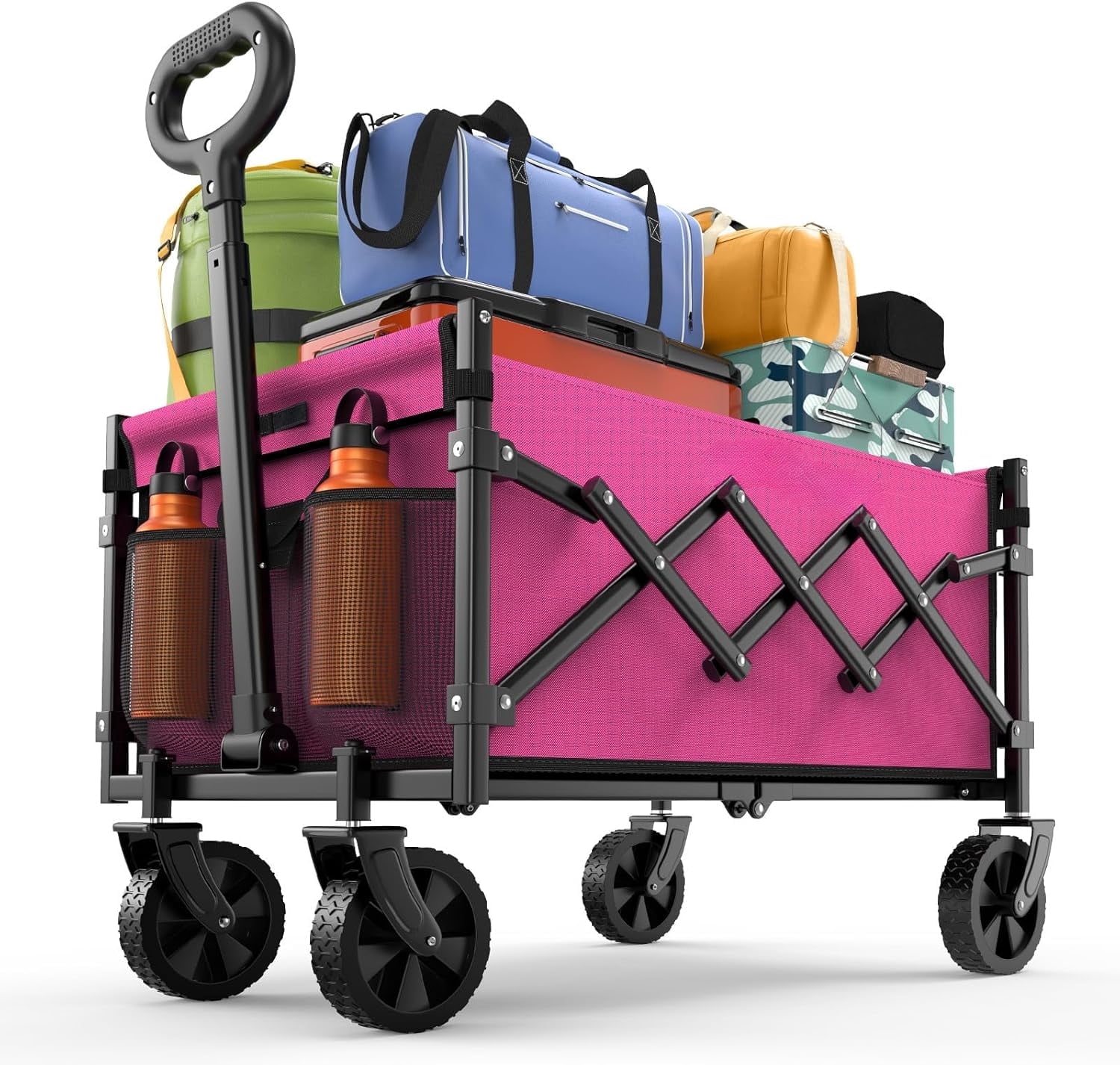 Collapsible Wagon Cart with Wider Wheels, 330lbs Heavy Duty Foldable ...