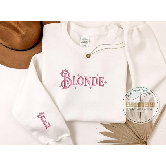 Blonde Embroideried Sweatshirt | Pink Crown Letter Design ...