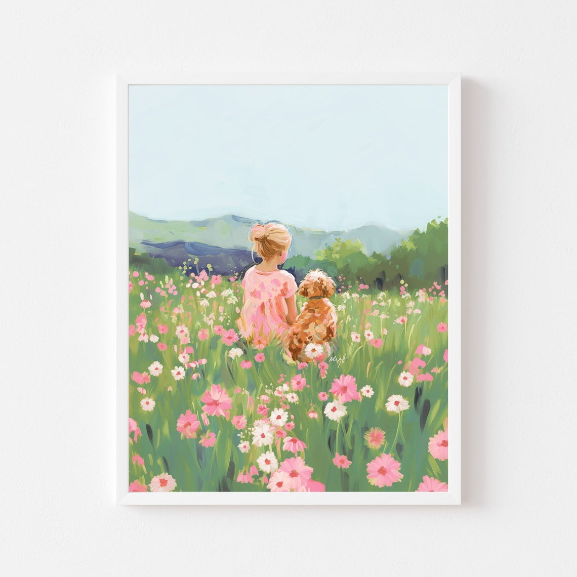 Blonde Girl And Goldendoodle Painting Colorful Heaven Wall Art Print ...