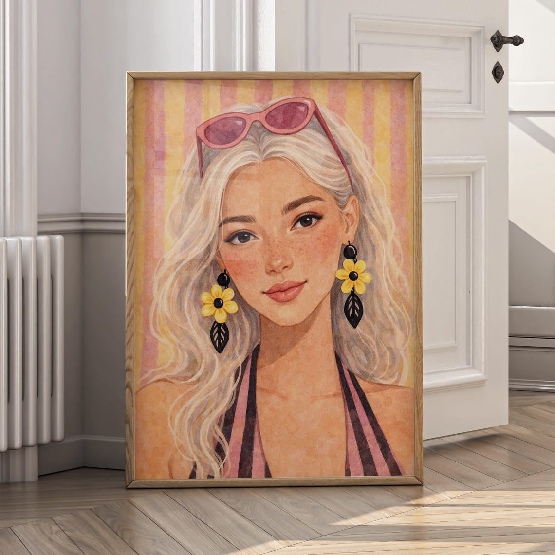 Blonde Girl Art Summer Aesthetic Feminine Portrait Pastel Decor Fashion ...