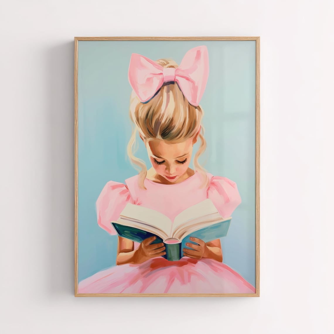 Blonde Girl Reading Poster: Pastel Book Nook, Room Decor, Unframed ...