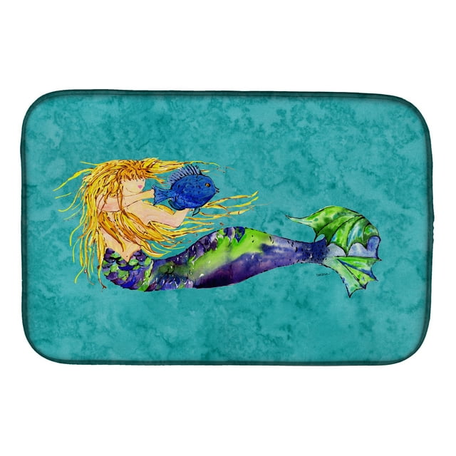 Blonde Mermaid on Teal Dish Drying Mat - Walmart.com