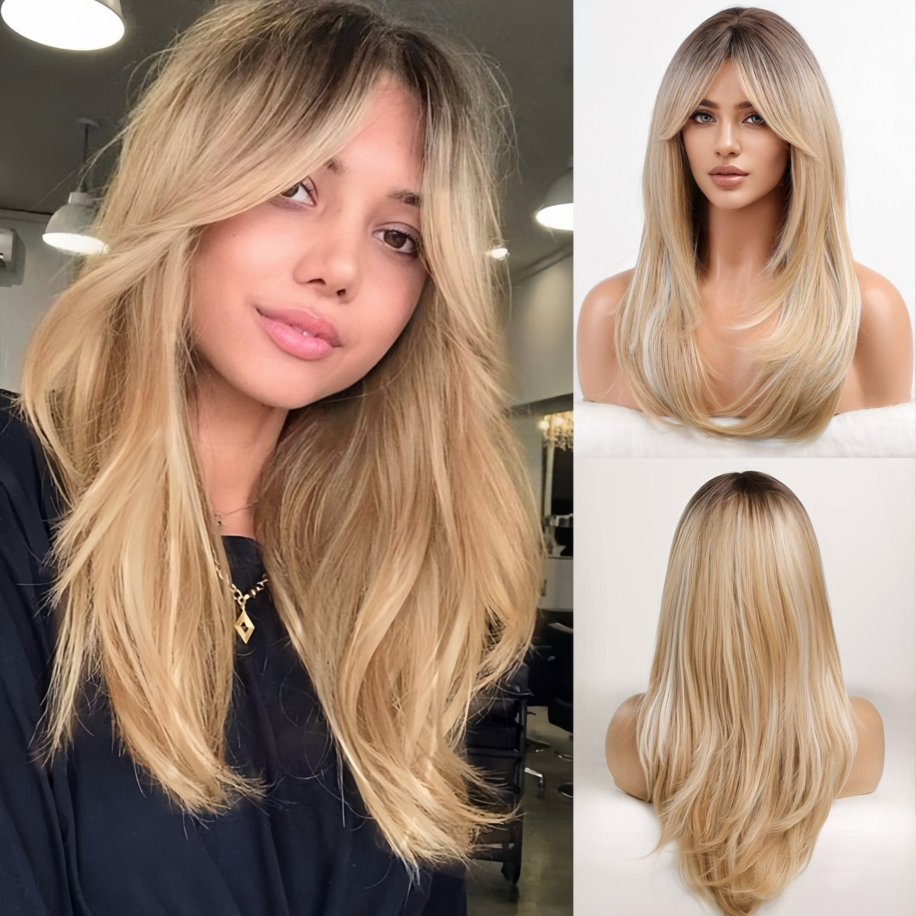 [Blonde Straight Wig] Heat-Resistant Synthetic Fiber Chic Blonde Long ...