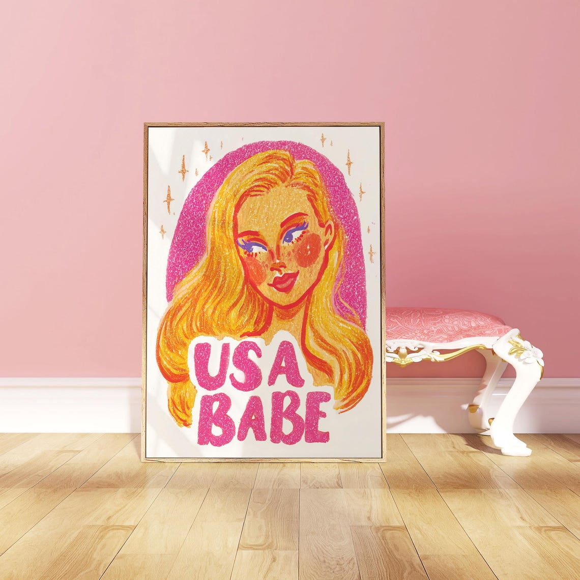 Blonde Usa Babe Print Retro Barbiecore Wall Art Y2K Patriotic Poster ...