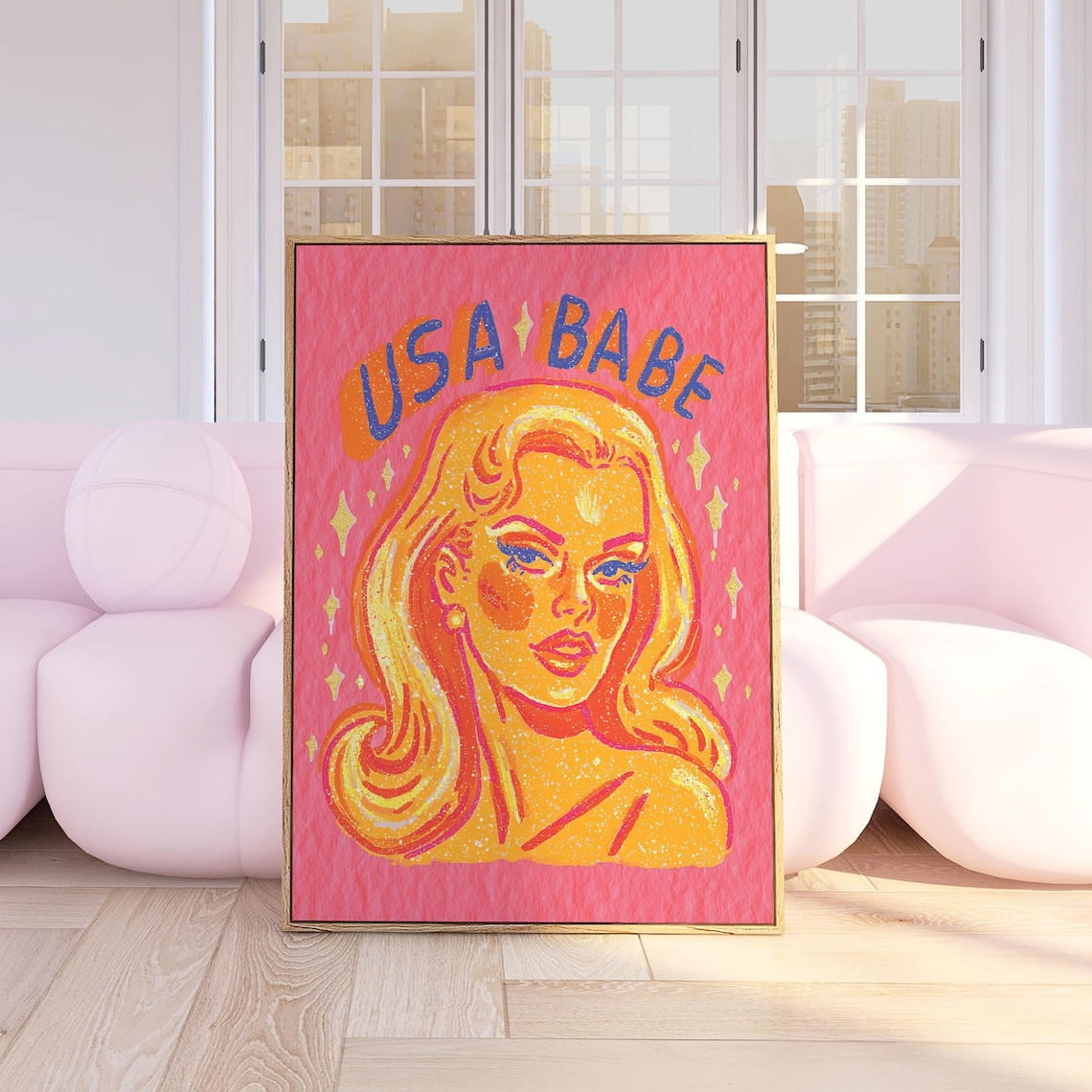 Blonde Usa Babe Wall Art Retro Y2K Patriotic Print Barbiecore Cowgirl ...