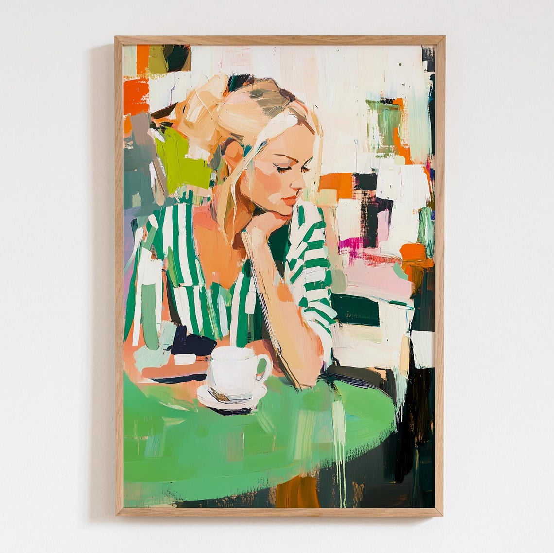 Blonde Woman Abstract Wall Art Print, Green Striped Shirt Poster ...