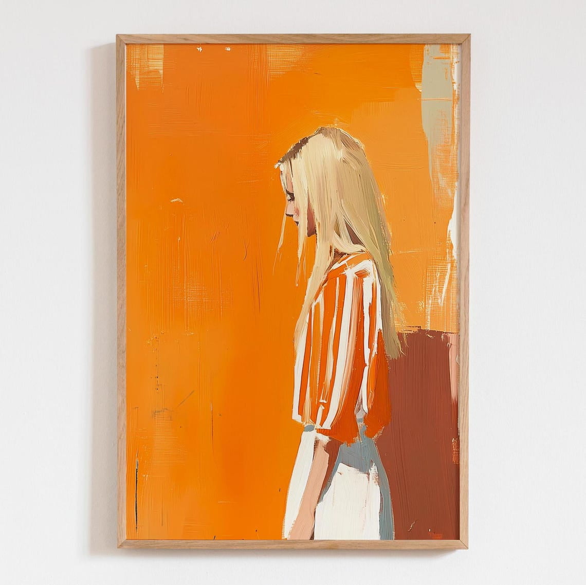 Blonde Woman Art Orange Modern Acrylic Wall Minimalist Vibrant Decor ...