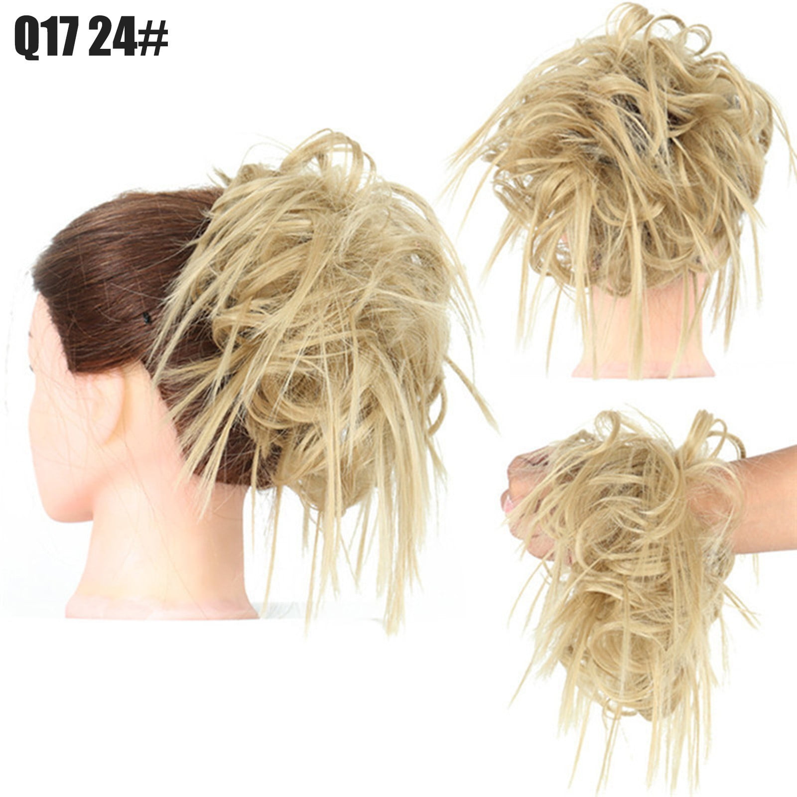 Blonde and Brown High Temperature Silk Synthetic Messy Hair Tie Bun Wig ...
