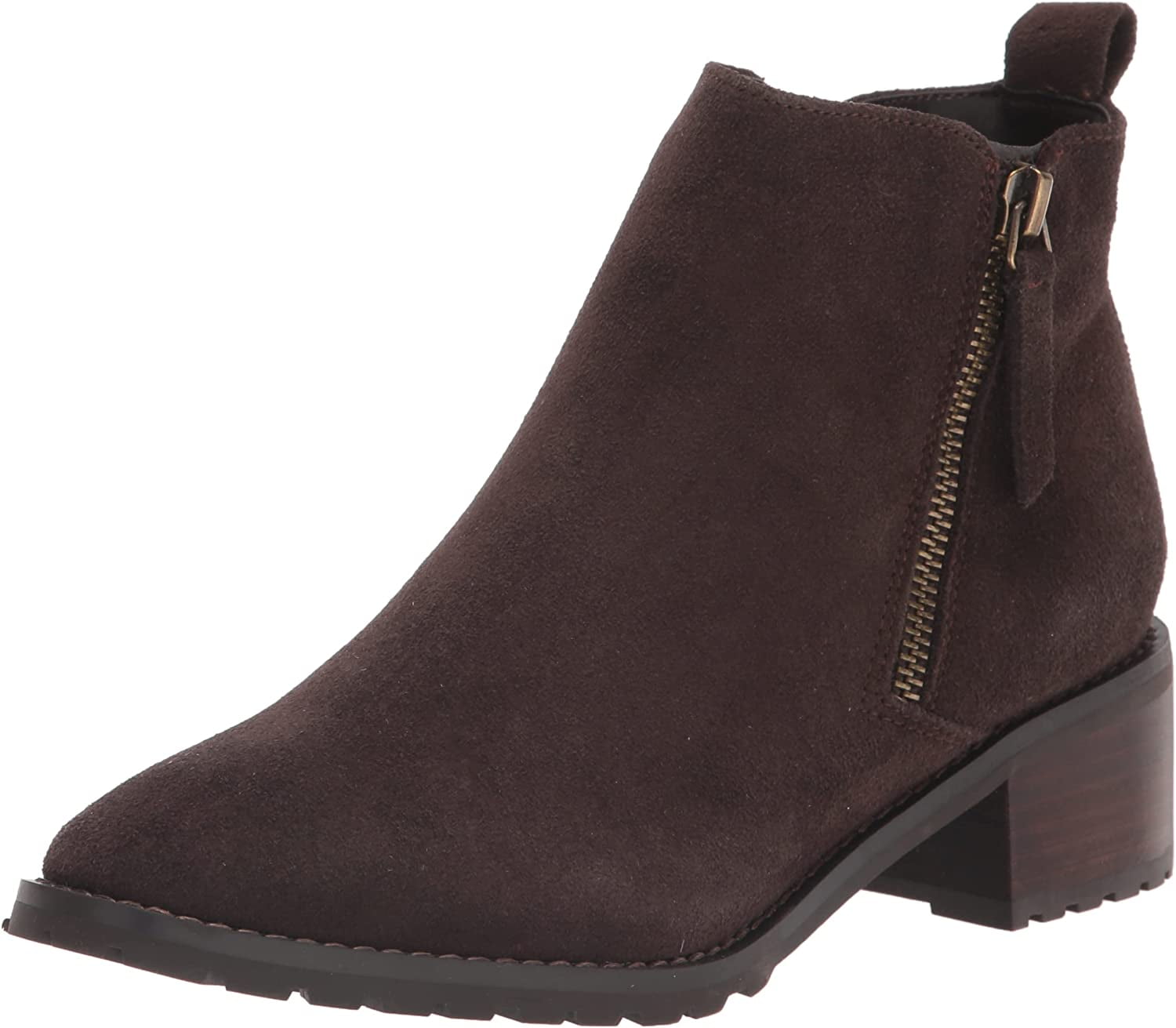 Blondo Samara Brown Suede Almond Toe Pull On Double Zip Block Heel Ankle Boots (Dk Taupe Suede ...