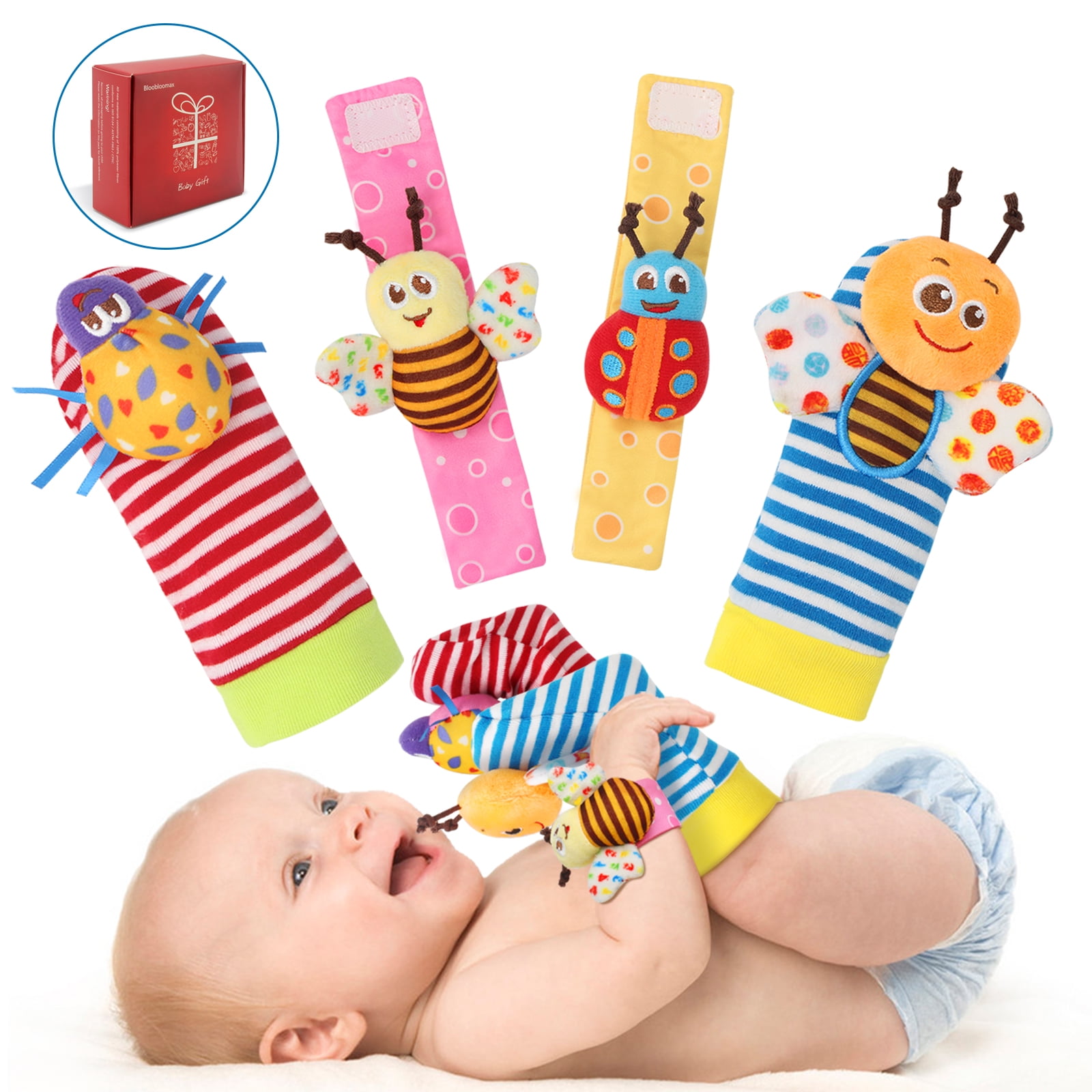 Infant Wrist Rattles Foot Finder Toy - Arm Hand Bracelet, Feet Leg ...