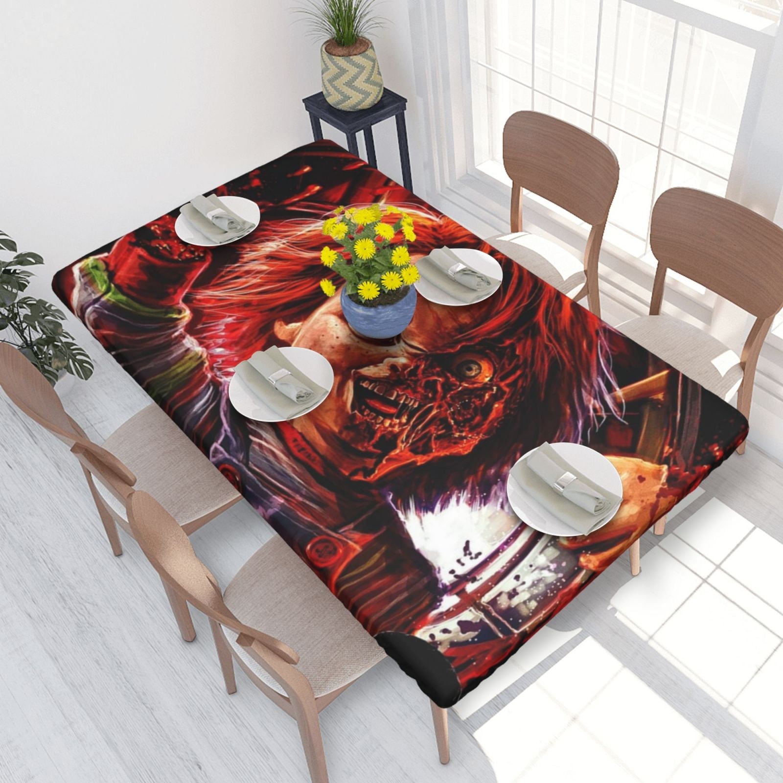 Blood Art Scary Elastic Edged Table Cover Reusable Fitted Rectangle ...