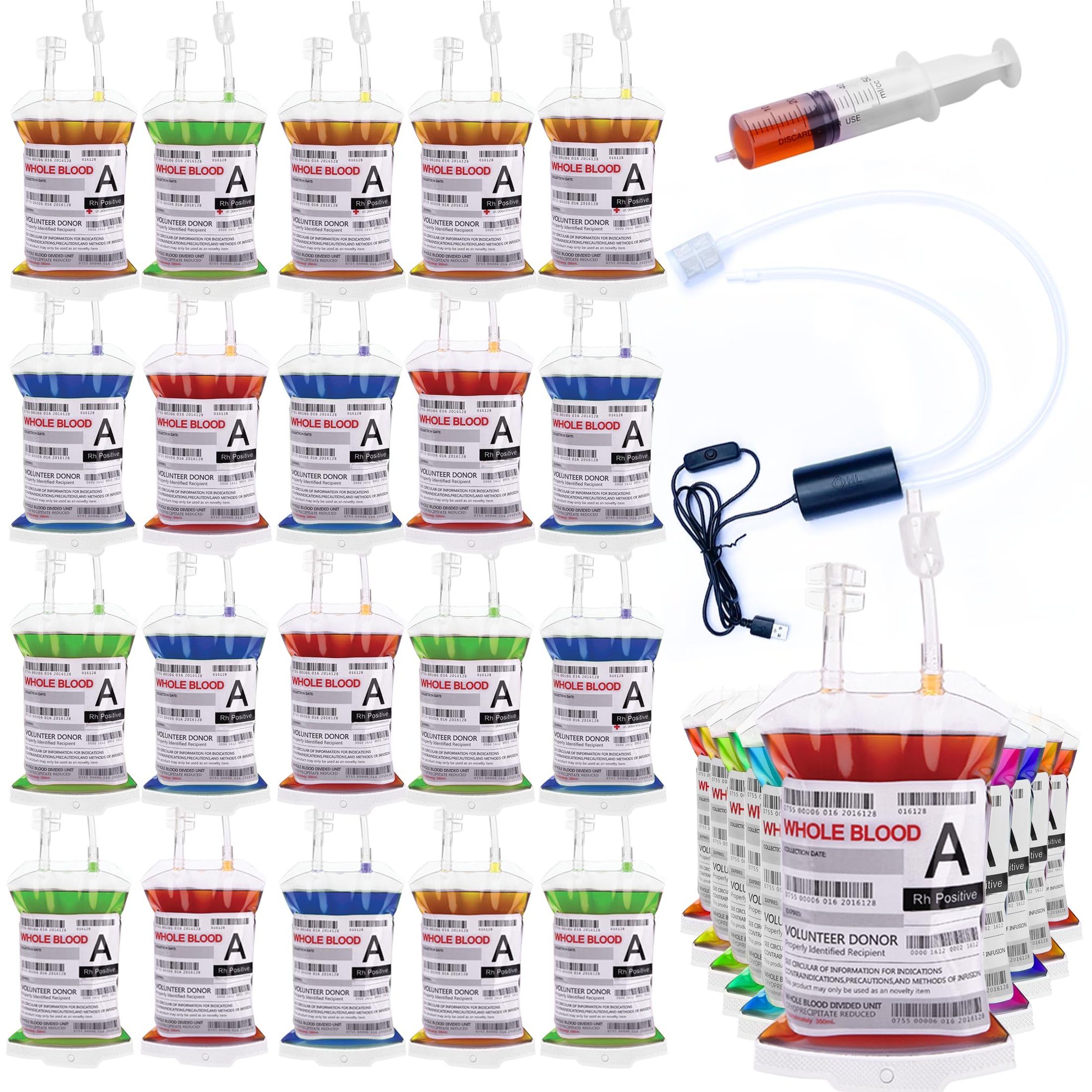 Blood Bag Drink Cups - 50 Pack IV Style Party Decor with Filling Pump ...