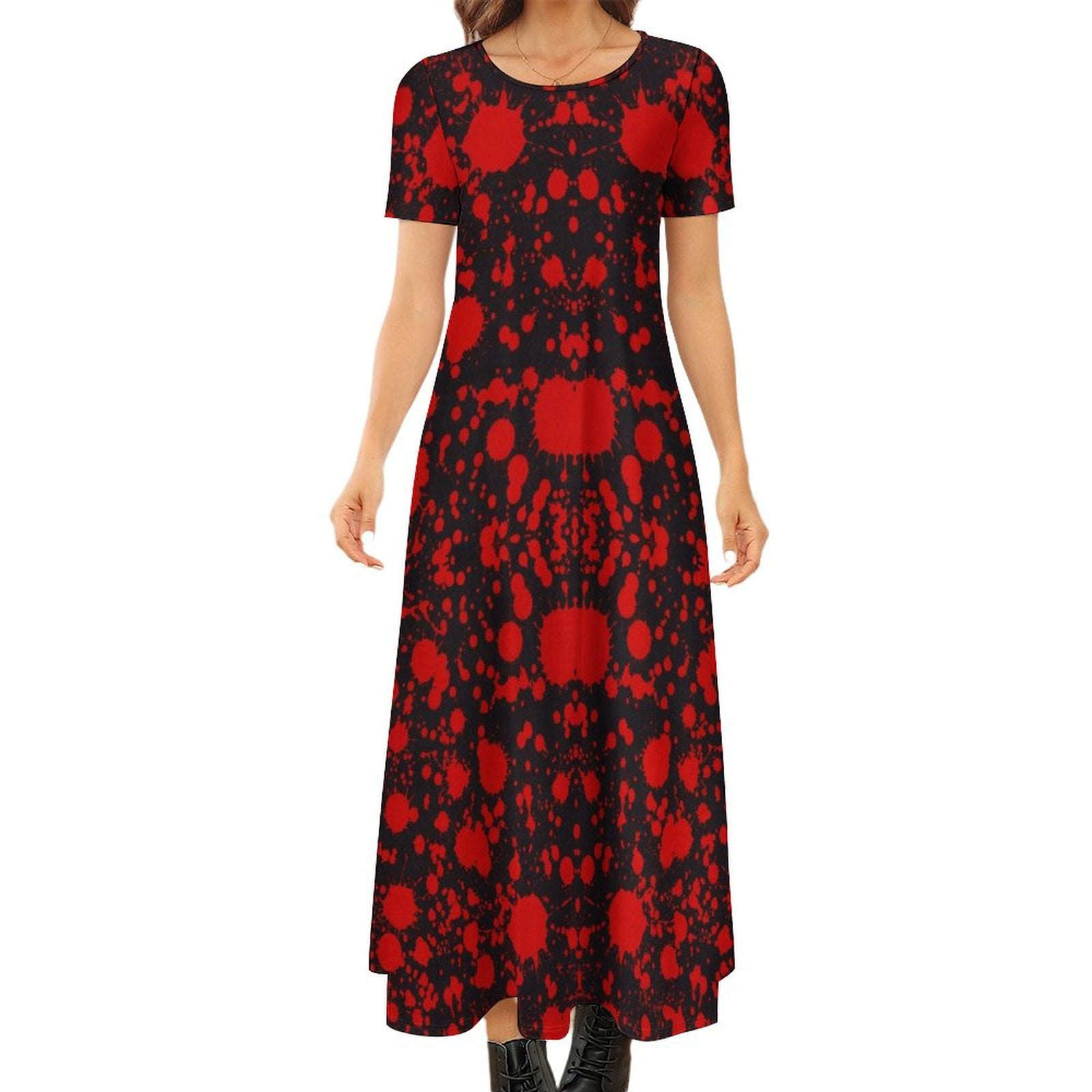 Blood Black And Red Horror Maxi Dress for Women Crew Neck Beach Dress ...